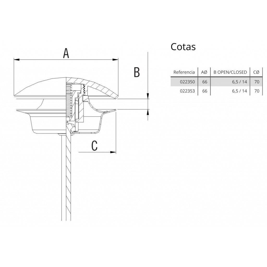 A-158 Válvula click-clack Ø70 x 66